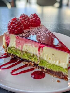 Elegant Pistachio Raspberry Crunch Cheesecake - Delectable Recipe