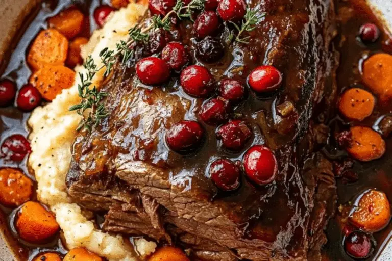 Slow-Braised Beef Roast with Cranberry Balsamic Glaze - Delectable Recipe