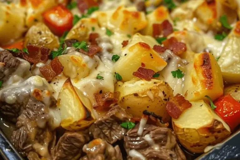 Crockpot Loaded Steak and Potato Bake - Delectable Recipe