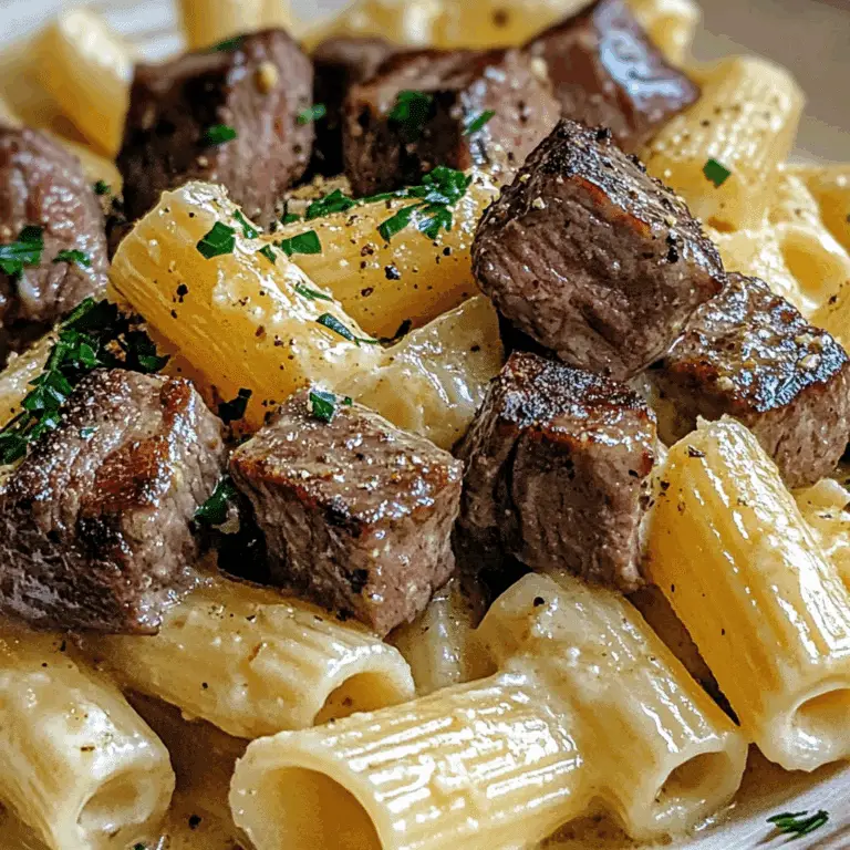 Garlic Butter Steak Tips with Cheesy Rigatoni - Delectable Recipe